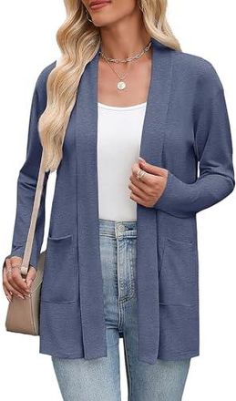 Zeagoo Cardigan long et l&eacute;ger pour femme - Cardigan fin - Manches longues - Automne - &Eacute;l&eacute;gant - Ouvert sur le devant - Avec poches - D&eacute;contract&eacute; - Couleur un