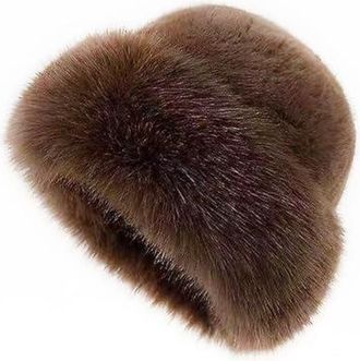 Generic Chapeau cloche dhiver en fausse fourrure pour femme, chapeau chaud en fausse fourrure de vison, casquette de p&ecirc;cheur en peluche douce pour temps froid