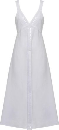 120% Lino Femme, Robes, Blanc, Taille: 44 FR Robe Longue avec D&eacute;tails de Sequins
