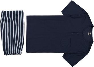 CALIDA Herren Pyjama blau Jersey-Baumwolle gemustert