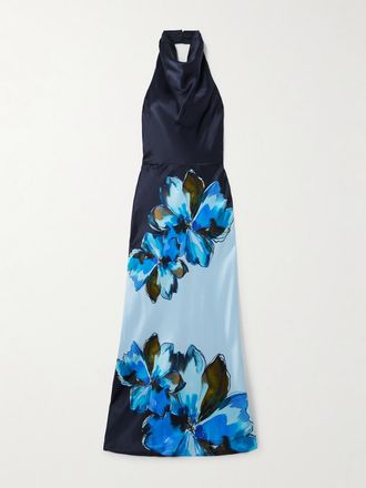 Rebecca Vallance Cyran Neckholder-maxikleid Aus Seidensatin Mit Blumenprint - Blau