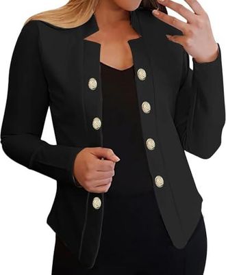 Generic Blazer &eacute;l&eacute;gant &agrave; manches 3/4 pour femme - Blazer court pour le travail et le bureau - Cardigan ouvert sur le devant - Manches fronc&eacute;es - Cardigan pour