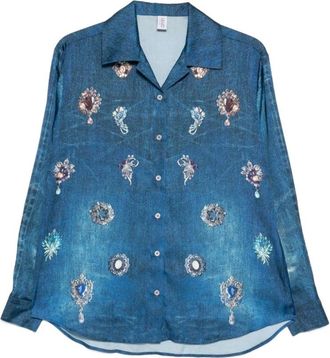 Liu Jo Femme, Blouses et Chemises, Bleu, Taille: 40 FR Chemise imprim&eacute;e num&eacute;rique effet denim