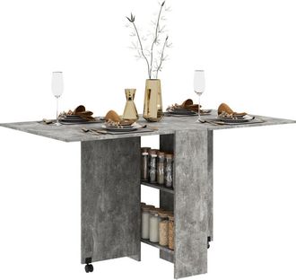 HOMCOM Table pliante sur roulettes 140L x 75l x 74H cm 2 &eacute;tag&egrave;res int&eacute;gr&eacute;es panneaux effet b&eacute;ton cir&eacute;