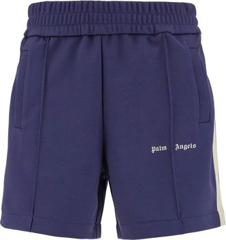 Palm Angels short de sport &agrave; logo brod&eacute; - Bleu