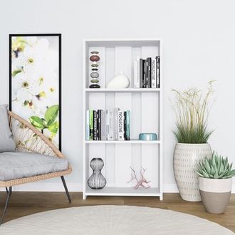 Hanah Home Stylish White Bookshelf, 121.8 cm Height, 60 cm Width, 25 cm Depth | 100% Melamine Coated Particle Board, 18 mm Thick | Wall-Mountable, Space-Saving D