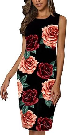 Generic Robes amincissantes d&eacute;t&eacute; d&eacute;contract&eacute;es sans manches dos imprim&eacute; floral contrast&eacute; &agrave; carreaux rouge col rond soir&eacute;e mince 2026, bordeaux, XL