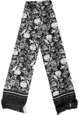 Dolce & Gabbana Homme, Accessoires, Noir, Taille: ONE Size Foulard en soie &agrave; imprim&eacute; floral et franges