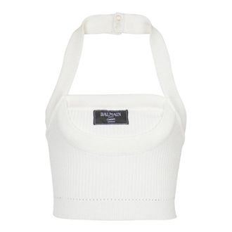 Balmain Femme, Tops, Blanc, Taille: 34 FR Top dos-nu en maille c&ocirc;tel&eacute;e