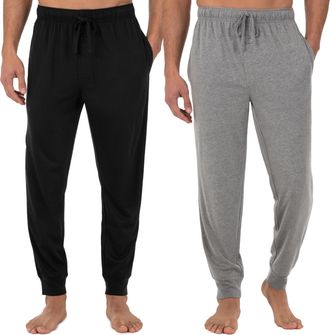 Fruit Of The Loom Herren Jogginghose aus Jersey, Gestrickt, 1 und 2 Packungen Pyjamahose, Schwarz/Grau meliert, S