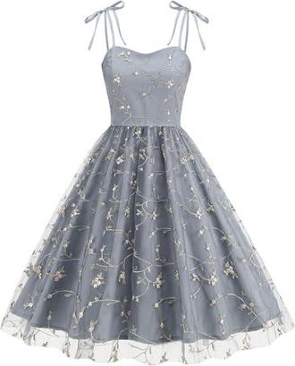 Generic 2026 Robe dété élégante pour femme avec bretelles et broderie feuille, gris, XXL