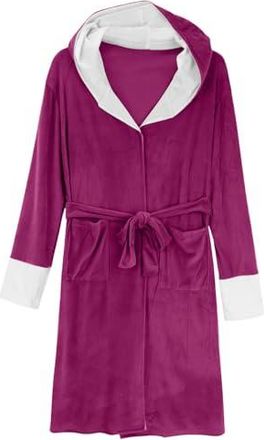 Generic Peignoir femme &agrave; capuche grande taille peignoir &eacute;ponge uni long avec poches confortable pyjama chaud chemise de nuit d&eacute;contract&eacute;e &agrave; manches longues pe