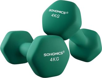 Songmics 2er-Set Hanteln, 2 x 4 kg Gymnastikhantel, mit matter Beschichtung aus Neopren, Fitnessstudio, rutschfest, 20,5 x 9, gr&uuml;n SYL68GN