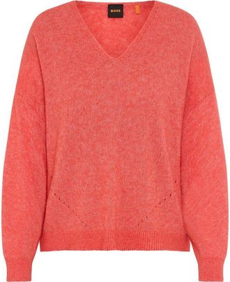 HUGO BOSS Strickpullover Foletta Premium Damenmode V-Ausschnitt, Ajouré-Details