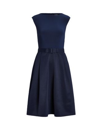Ralph Lauren BELTED FAILLE & JERSEY COCKTAIL DRESS