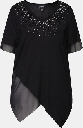 Ulla Popken Druckbluse Bluse Layering-Look Mesh/Jersey Zipfelsaum