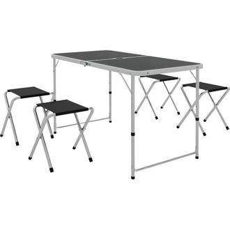 OUTSUNNY Ensemble table et chaise de camping - Outsunny - Table 4 chaises Pliantes - Hauteur table r&eacute;glable, Trou de parasol - Gris fonc&eacute;