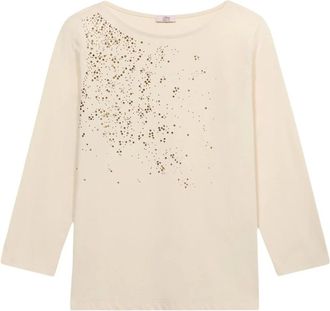 Oltre Femme, Tops, Blanc, Taille: 38 FR T-shirt en coton avec applications