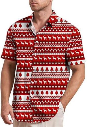 Generic Chemise hawaïenne à manches courtes pour homme Motif renne de Noël 2025, Z02-Hot Pink Chemise de Noël pour homme, XL