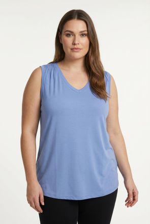 Only Carmakoma V-Shirt ONLY CARMAKOMA CARCORAL S/L V-NECK TEE JRS, Damen, Gr. L, blau (cornflower blau), Jersey, Obermaterial: 65% Polyester, 35% Viskose, unifarben,