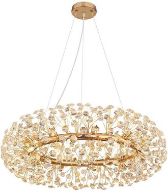 Globo Lighting Suspension salle &agrave; manger luminaire suspension LED 20 flammes cristal clair G9 dor&eacute;