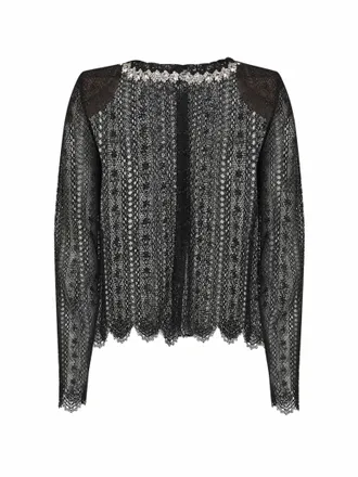 Self Portrait Womens Black Organza Lace Crystal-Embellished Top Polyester Tops
