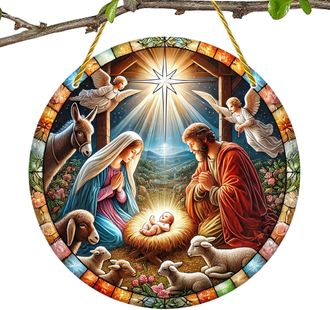Generic Jesus Krippenszene, Fensterdekoration, Krippenfenster, rund, Acryl, 2D, Jesus | Krippenszene Dekoration, Haust&uuml;rdekoration, Dekoration