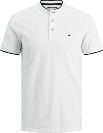 Jack & Jones Herren Polo T-Shirt Pique Hemd Kurzarm Basic Oberteil Cotton Logostickerei JJEPAULOS, Farben:Weiß, Größe:XS