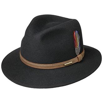Stetson Chapeau en Feutre Mahomes Traveller Femme/Homme - Made in The EU de avec Doublure, Bandeau Cuir Hiver Printemps-ete - M (56-57 cm) Noir