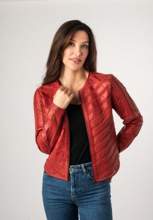 Mauritius Lederjacke MWSuri Mauritius - Damen Lederjacke Lammnappa Materialmix rot