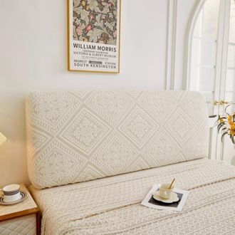 Generic Vintage Stretch Bettkopfteil Bezug Staubdichter Polsterbezug im europ&auml;ischen Stil mit gepr&auml;gtem Kopfteil Bezug Retro Muster Vintage - Cremewei&szlig; 140-16