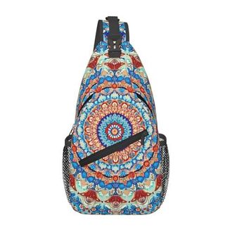 Generic Sacoche Port&eacute; &eacute;paule Mandala color&eacute;, fleur ethnique L&eacute;ger Sacs Poitrine R&eacute;glable Sac Poitrine pour Camping Cyclisme Femme