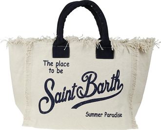 MC2 Saint Barth Femme, Sacs, Blanc, Taille: ONE Size Sac Bandouli&egrave;re &agrave; Franges en Toile avec Logo