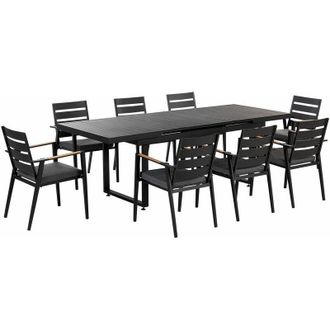 Beliani Gartenmöbel Set 8-Sitzer VALCANETTO/TAVIANO inkl. Kissen Metall Schwarz