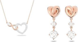 Swarovski Collier Infinity, Motif Infini Plaqué en Or Rosé et Motif Coeur Sertis de Cristaux Blancs, Blanc & Pendants DOreilles Lifelong Heart, Coeur, Blanches,