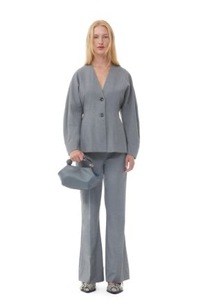 Ganni Pantalon drap&eacute; en tissu m&eacute;lang&eacute; gris - Pour Femme