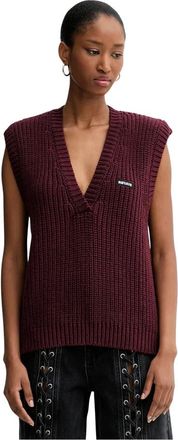 Rotate Rotate Birger Christensen, Femme, Pulls, Rouge, Taille: 42 FR Gilet en maille &agrave; col en V
