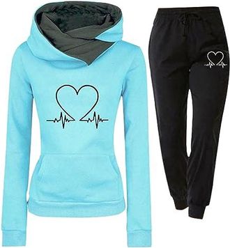 Generic Costume de Jogging pour Femme, Sweat à Capuche, Pantalon de survêtement, Haut à Manches Longues, Pantalon Grande Taille avec Poches, Ensemble 2 pièces