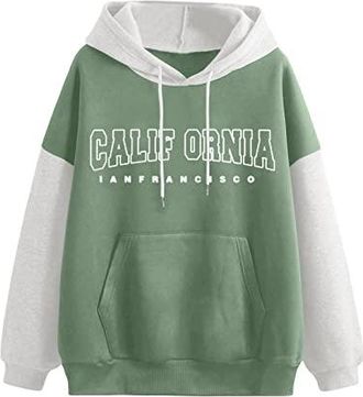 Onsoyours Sweats à Capuche pour Femmes California Letter Print Hoodies Sweatshirt Décontracté Casual Hip Hop Color Block Pullover A Vert S