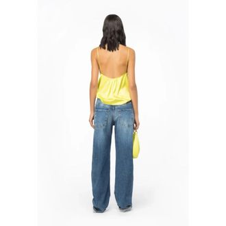 Pinko Seiden-Satin Camisole Top mit Spitzensaum - - Tops - Damen - Gelb - L