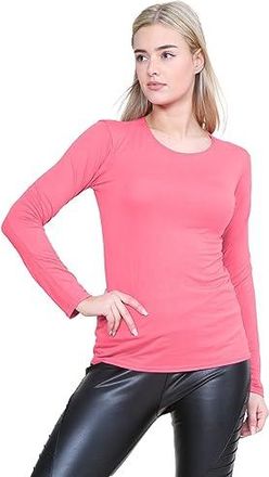 Janisramone Femmes Dames Nouveau Rond Cou Longue Manches Plaine Décontractée Stretchy Tee De Base Mince Fit T-Shirt Haut