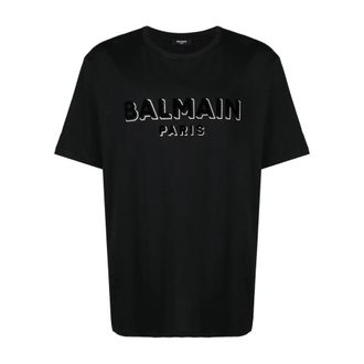 Balmain Flock & Foil Kurzarm T-Shirt - - Tops - Herren - Schwarzk - XL