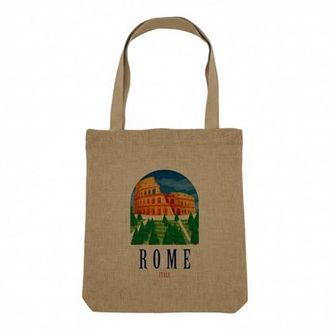 Fabulous Sac Shopping Tote Bag Aspect Lin - Rome Italie Colisee Illustration Voyage Vacances - Sac de Courses Toile Epaisse 360g Beige Naturel Cabas Port&eacute; Epau