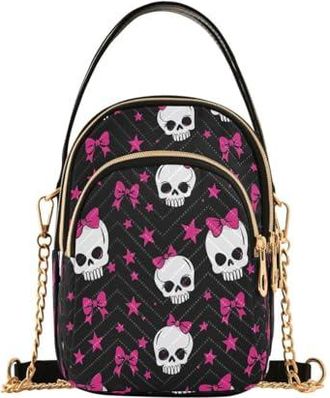 Mnsruu Petit sac &agrave; bandouli&egrave;re en cuir avec motif t&ecirc;te de mort, &eacute;toile et noeud pour Halloween