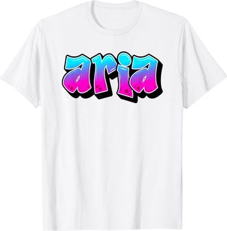 BDAZ Aria Graffiti Personalisierter Name Blau Rosa Frauen M&auml;dchen T-Shirt