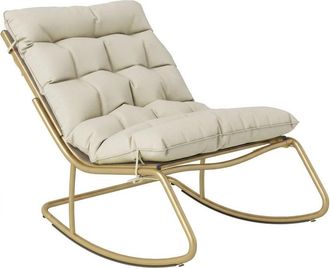 OUTSUNNY Rocking chair de jardin - fauteuil &agrave; bascule - Outsunny - coussin moelleux 125cm - acier et textil&egrave;ne - large 64cm - beige et dor&eacute;