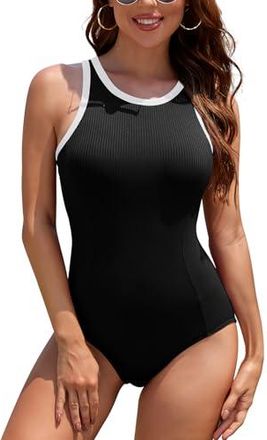 SHEKINI Maillot de bain une pi&egrave;ce pour femme avec fermeture &eacute;clair dans le dos - Rembourr&eacute; - Sportif - Monokini amincissant, Noir, XL