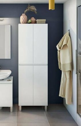 Dmora Säulenschrank Sarasota, Schrank für Badezimmer oder Küche, Multifunktionaler Hochschrank, Mehrzweckschrank, 60x35 h182 cm, Glänzendes Weiß