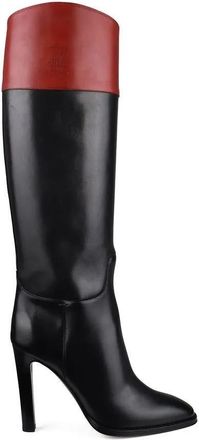 Polo Ralph Lauren Stiefel - Knee-High Fascia Boots With Contrasting Red Yoke - Gr. 37,5 (EU) - in Schwarz - f&uuml;r Damen