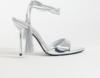 KAIIA exclusives escarpins m&eacute;tallis&eacute;s &agrave; lacets avec d&eacute;tail franges argent-Argent&eacute;